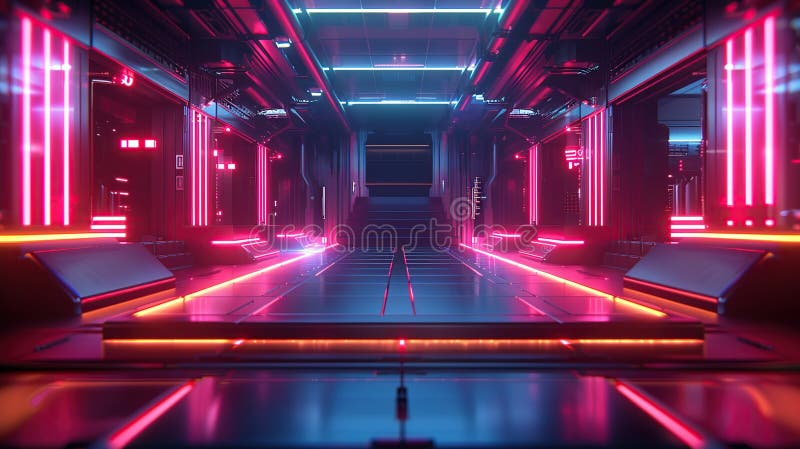 Neon Corridor in a Futuristic Interior Stock Illustration ...