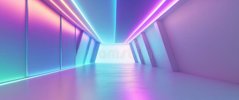 Neon Corridor Futuristic Lights Gradient Background Technology Abstract ...