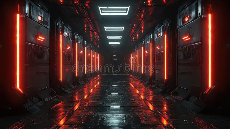 Sci Fi Futuristic Alien Spaceship Reflective Metal Corridor Stock ...