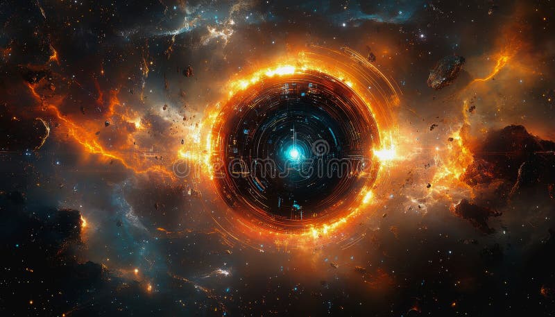 Neon Cosmic Portal with Advanced Tech Circuitry in Deep Space Stock ...
