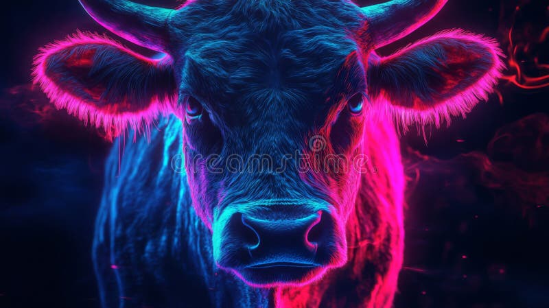 Neon Cow Digital Art Close Up Stock Illustration - Illustration of ...