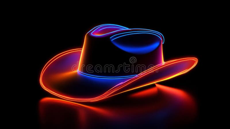 Neon Cowboy Hat Glowing in the Dark Stock Illustration - Illustration ...