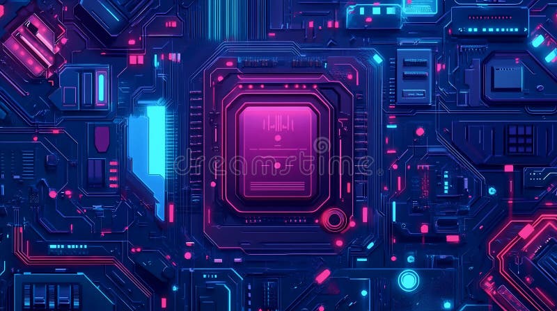Neon CPU Circuit Board Tech Stock Illustration - Illustration of ...