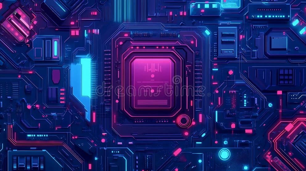 Neon CPU Circuit Board Tech Stock Illustration - Illustration of ...