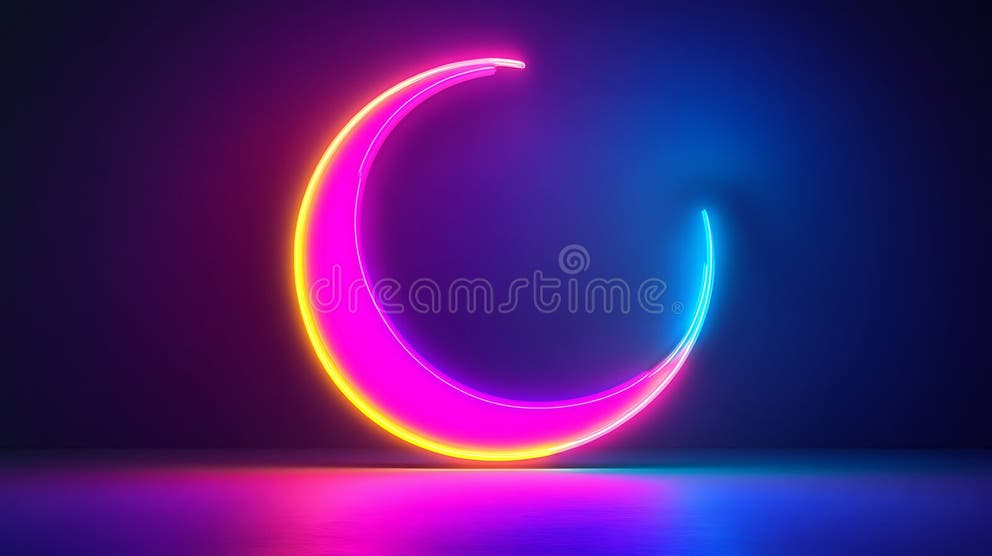 Neon Crescent Moon Graphic (5 Stock Illustration - Illustration of ...