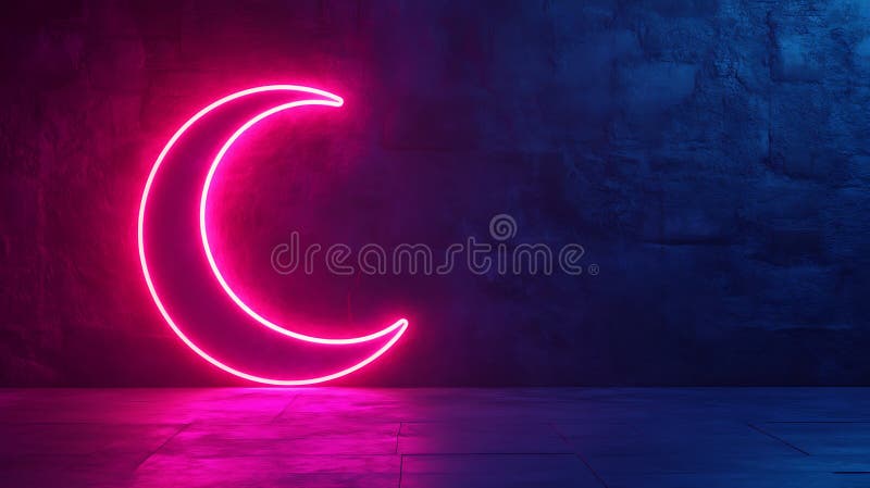 Neon Crescent Moon on a Textured Wall Stock Illustration - Illustration ...