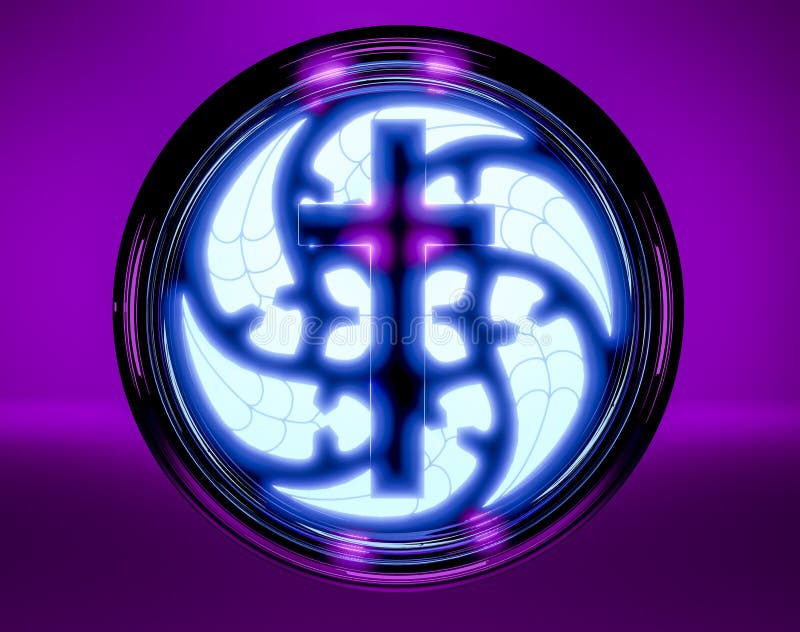 Neon Cross Inside of Circle. 3d Render Stock Illustration ...