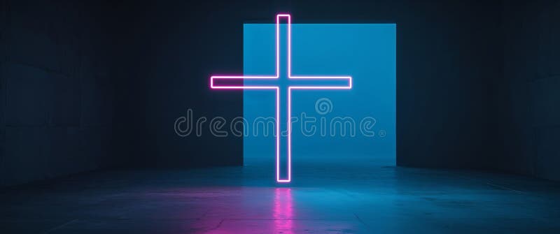 Neon Cross and Square Illuminating in the Darkness Stock Image - Image ...