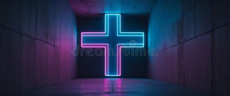 Neon Cross and Square Illuminating in the Darkness. Stock Photo - Image ...