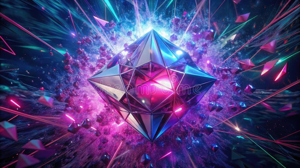 Neon Crystal Explosion Abstract Digital Art Stock Illustration ...