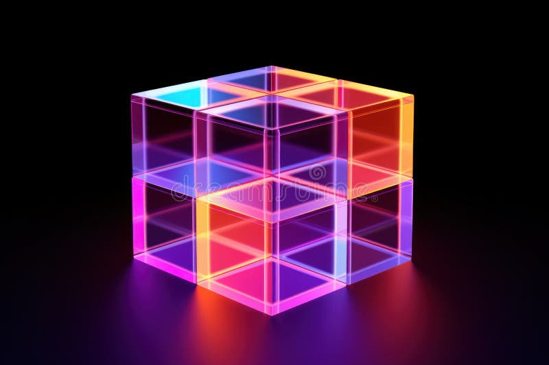 Neon Cubes on an Abstract 3D Backdrop. AI Generative Stock Illustration ...