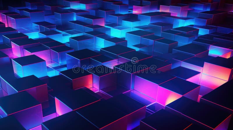 Neon Cubes Background, Abstract Illustration Stock Illustration ...
