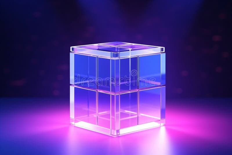Neon Cubes in Cold Blue Purple Colors Stock Image - Image of background ...
