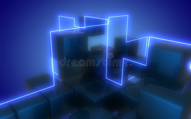 Neon Cubes Construction. 3d Illustration Stock Illustration ...