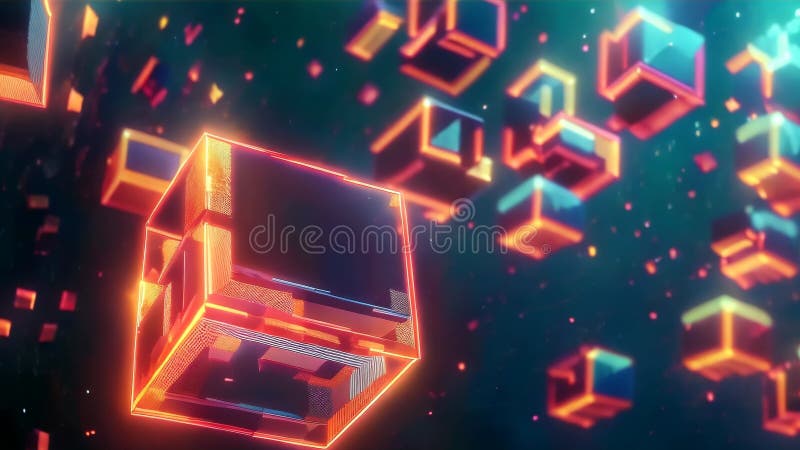 Neon Cubes in Digital Space Stock Footage - Video of network, floating ...