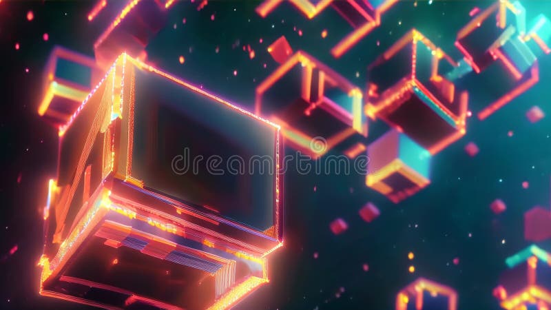 Neon Cubes in Digital Space Stock Footage - Video of space, effects ...