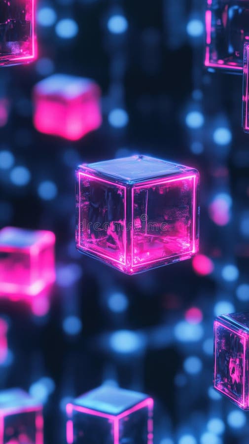 Neon Cubes Float Dark Digital Space Stock Photos - Free & Royalty-Free ...