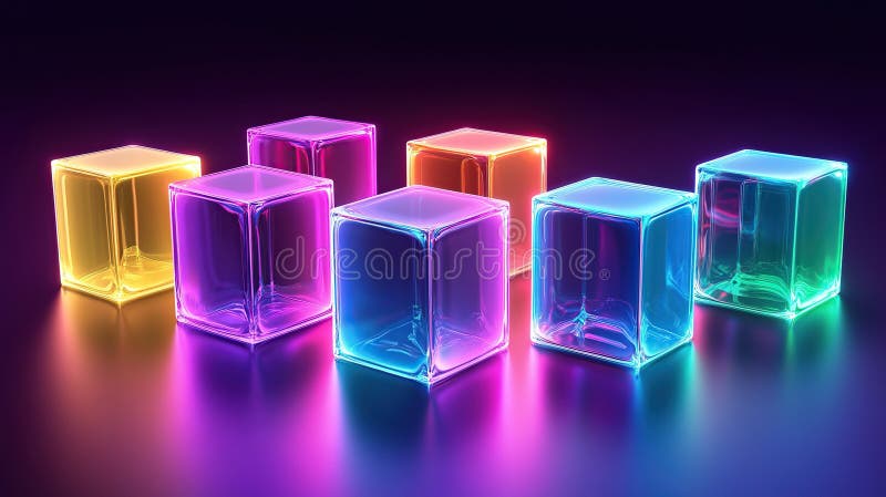 Neon Cubes Glow Dark Studio Background Stock Illustration ...