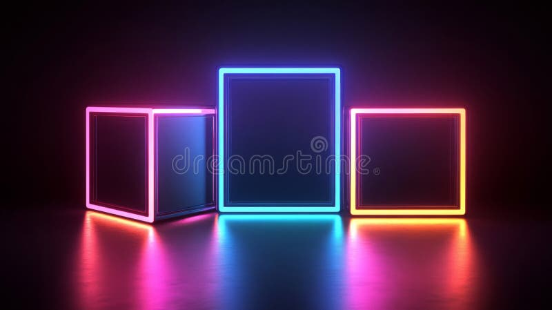 Neon Cubes Illuminate Dark Room Abstract Art Stock Illustration - Illustration of colorful ...