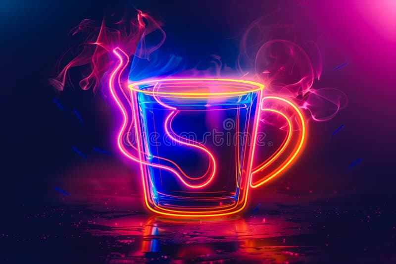 Neon Cup Logo Design on Black Background Stock Illustration ...