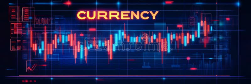 Neon Currency Graph on Blue Tech Grid Financial Abstract 3D Render ...