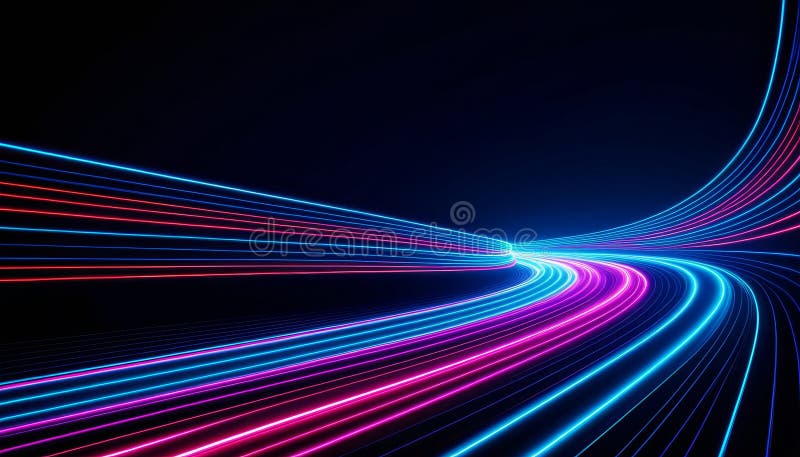 Neon Curved Light Stripes on Black Background for Abstract Design Stock ...