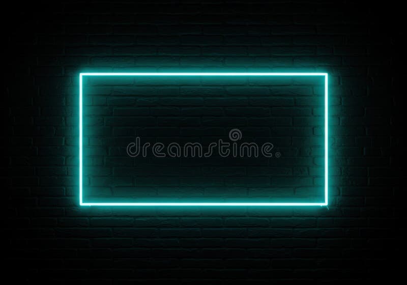 Neon Cyan Rectangular Frame Dark Brick Wall Background Glowing ...