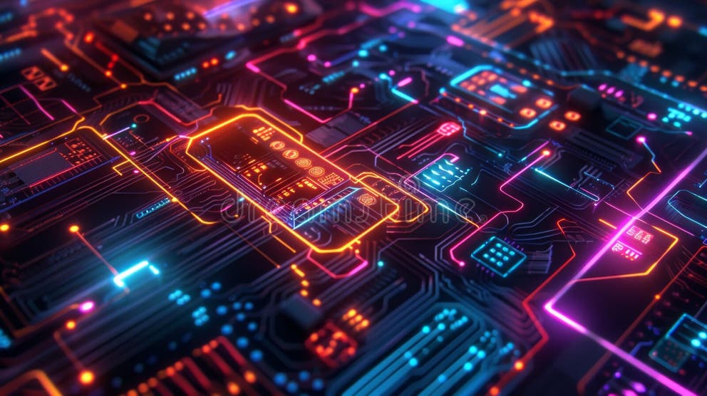 Neon Cyber Lock Interface on Advanced Security Circuit Stock Image ...
