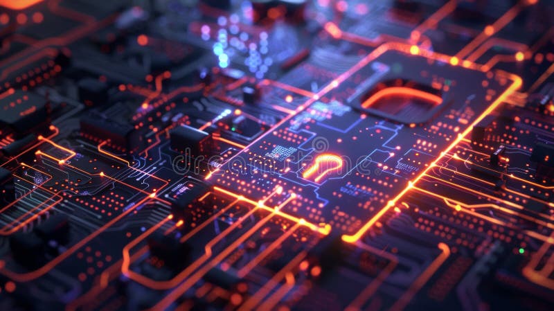 Neon Cyber Lock Interface on Advanced Security Circuit Stock Photo ...