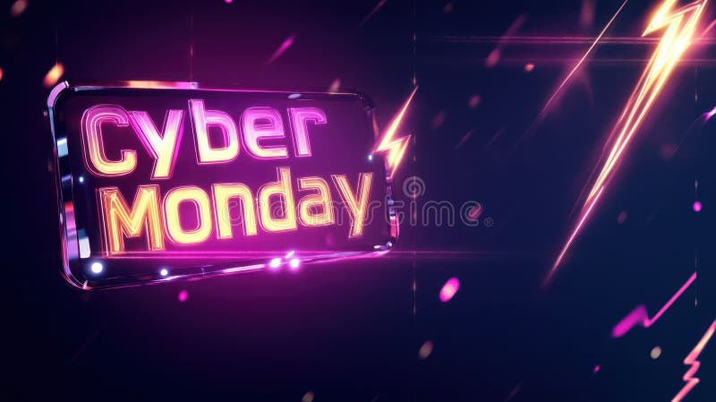 Neon Cyber Monday Sale Sign with Electric Lightning Effects Stock Image ...
