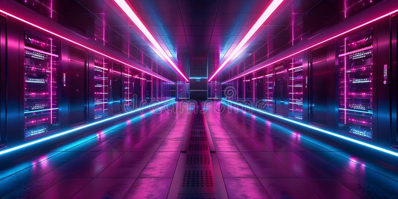 Neon Cyber Space Concept with Modern Cloud Technology and Data Center ...