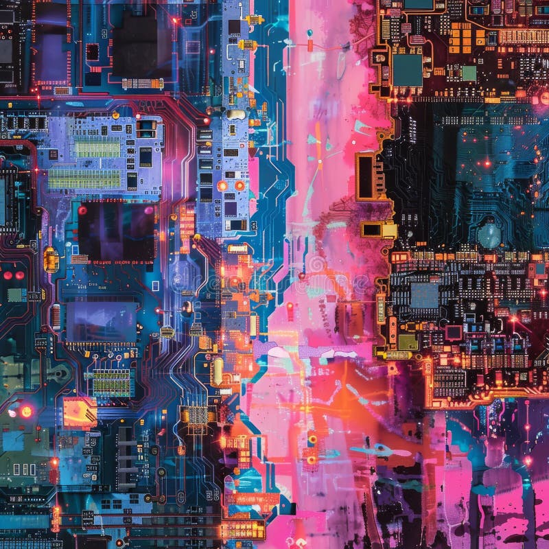 Neon Cybernetic Chaos: Tech Aesthetic Stock Photo - Image of ...