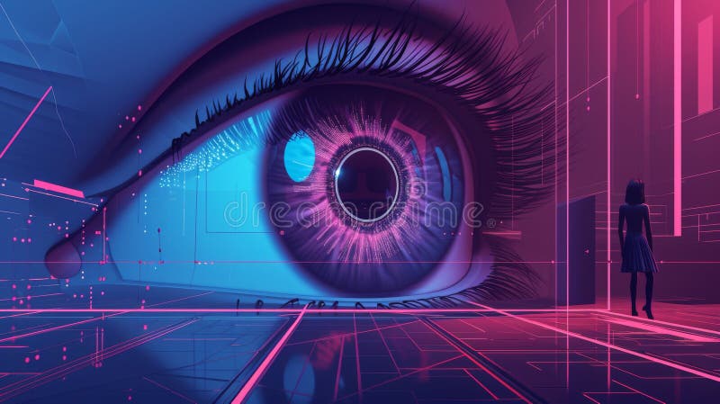 Neon Cybernetic Eye with Futuristic Digital Elements Stock Photo - Image of cybernetic, sight ...