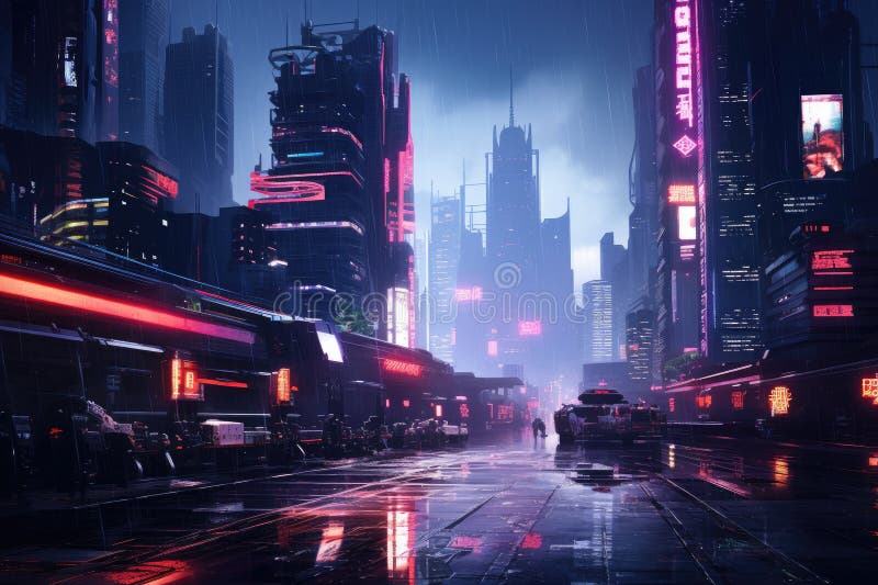 Neon Cyberpunk City, Urban Future Metaverse, Night Purple Street ...