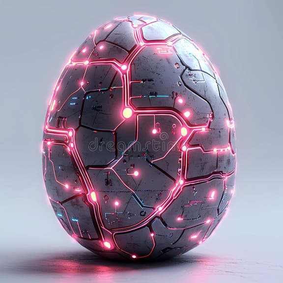 Neon Cyberpunk Easter Egg with Glowing Details Displayed on a Solid ...