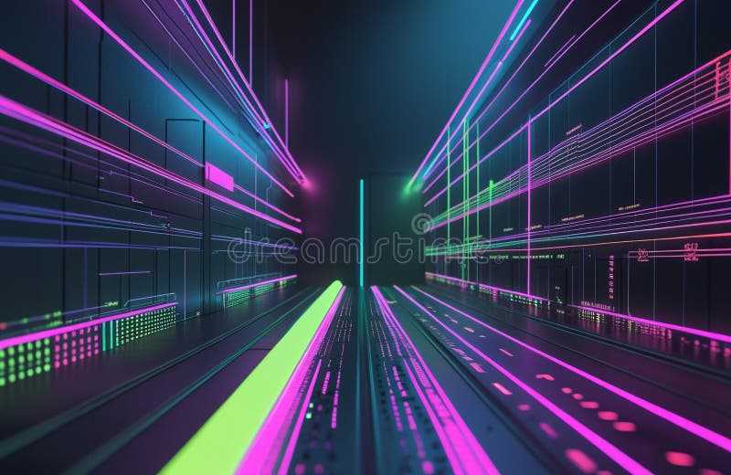 Neon cyberpunk grid design stock illustration. Illustration of middle ...