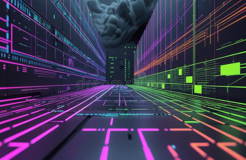 Neon cyberpunk grid design stock illustration. Illustration of bright ...