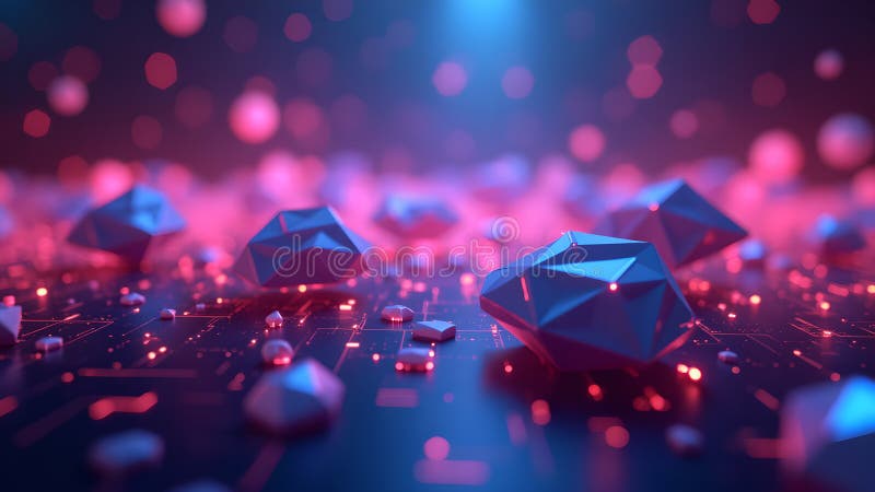 Neon Cyberpunk Landscape with Abstract Forms Stock Illustration ...