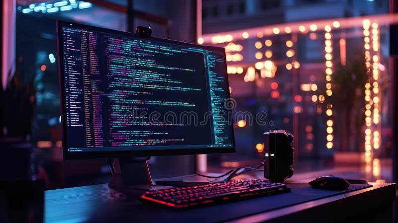 Neon Cyberpunk Style Dynamic Code Editor Stock Illustration ...