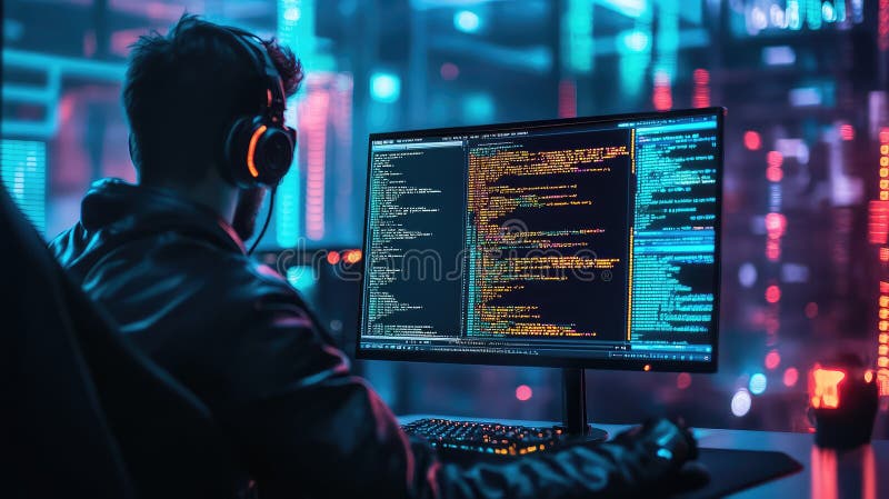 Neon Cyberpunk Style Zooming Code Editor Stock Illustration ...