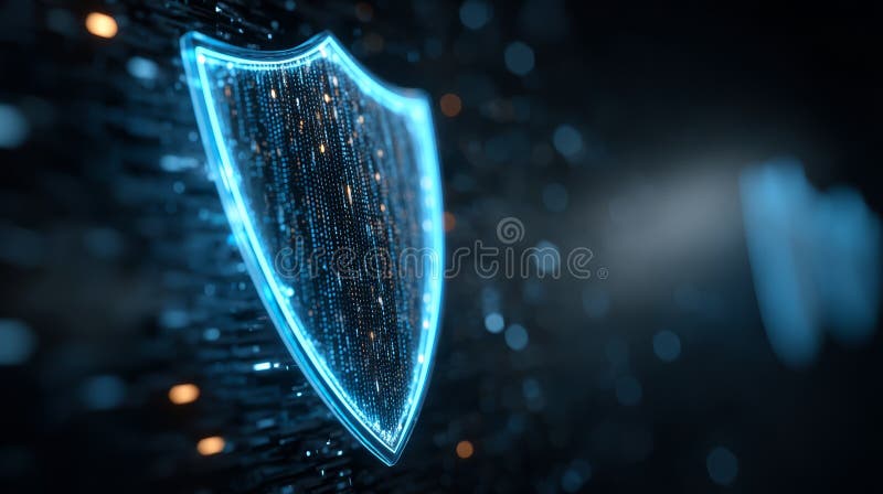 Neon Cybersecurity Shield with Digital Effects for Protection and ...