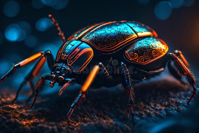 Neon Cyborg Insect: Close-Up of High-Tech Bug Glowing in RGB Stock ...