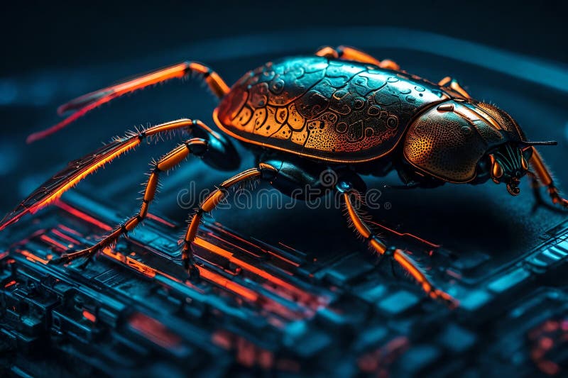Neon Cyborg Insect: Close-Up of High-Tech Bug Glowing in RGB Stock ...