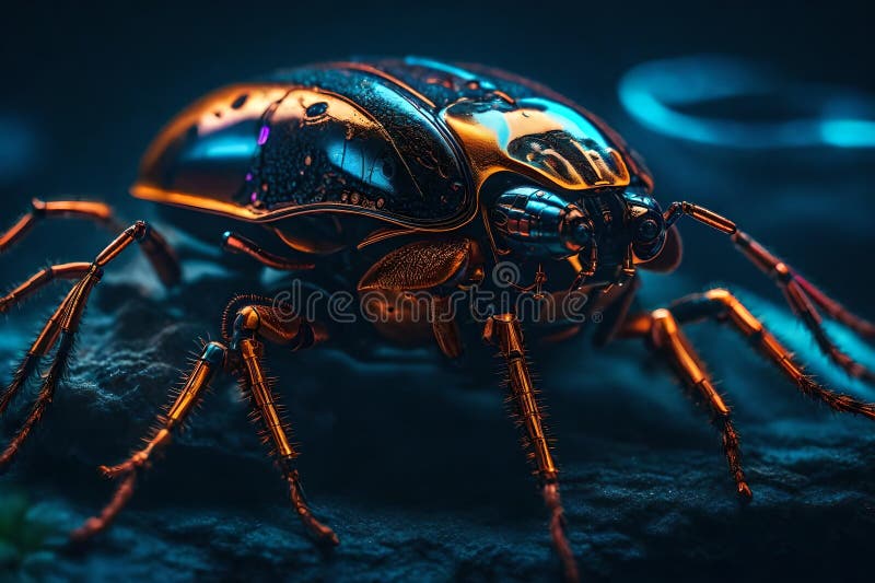 Neon Cyborg Insect: Close-Up of High-Tech Bug Glowing in RGB Stock ...