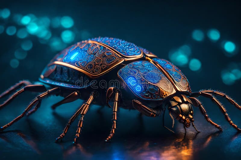 Neon Cyborg Insect: Glowing High-Tech Marvel in Close-Up Detail Stock ...