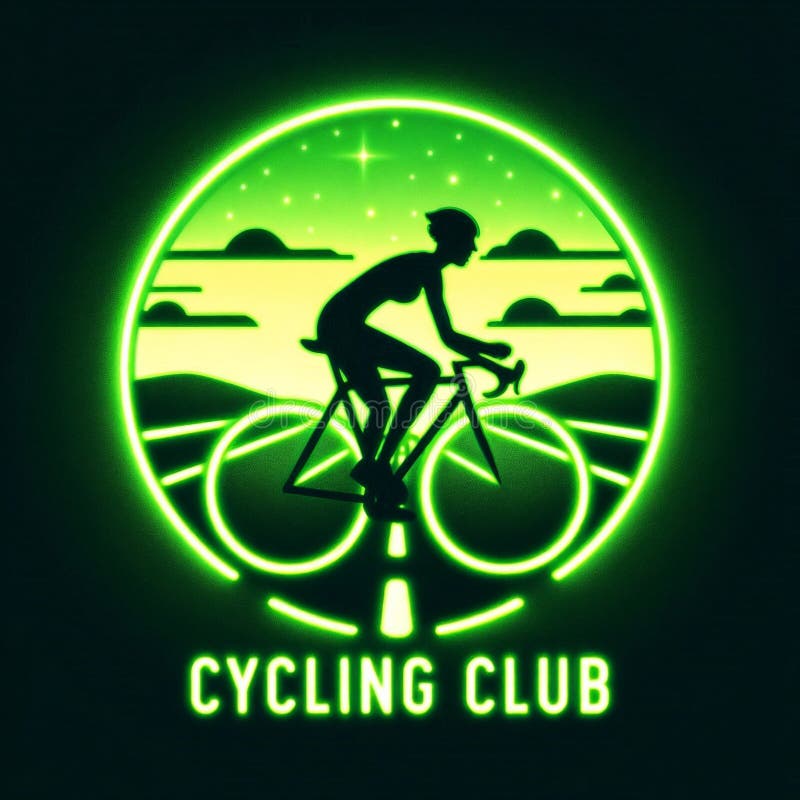 Neon Cyclist Illustration with Glowing Circular Frame and Text Stock ...