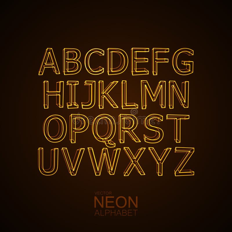 Neon 3D alphabet set stock vector. Illustration of abstract - 80080318