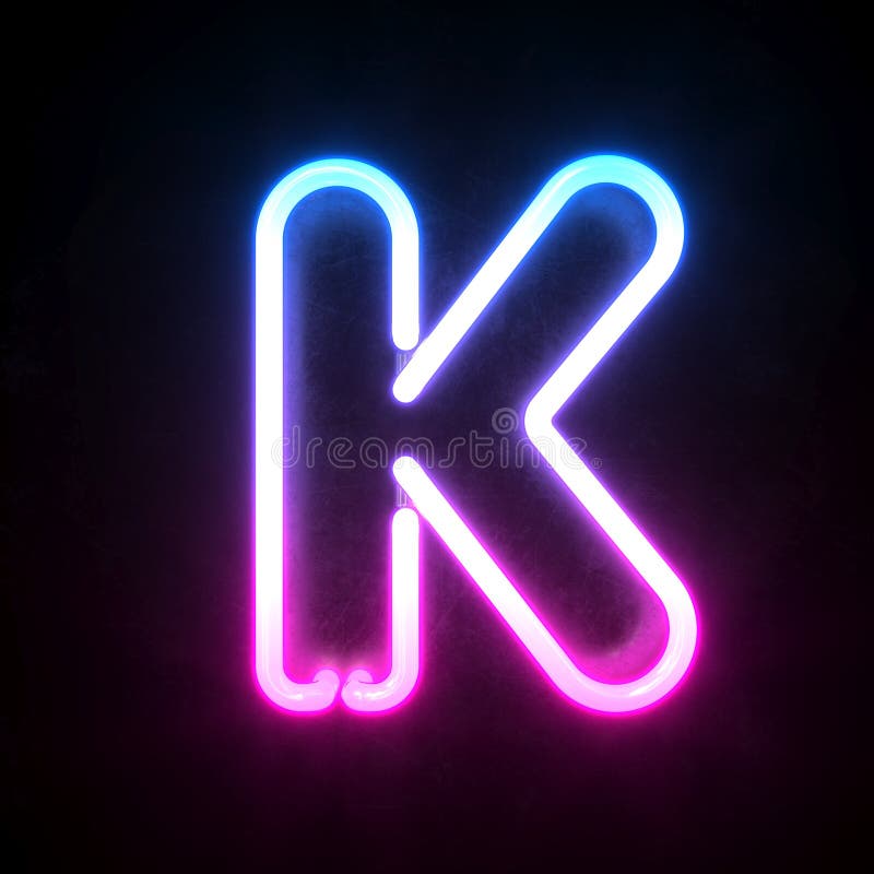 Neon 3d Font, Blue and Pink Neon Light 3d Rendering, Letter K Stock ...