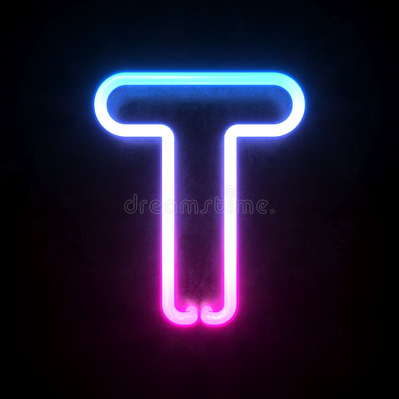 Neon 3d Font, Blue and Pink Neon Light 3d Rendering, Letter T Stock ...