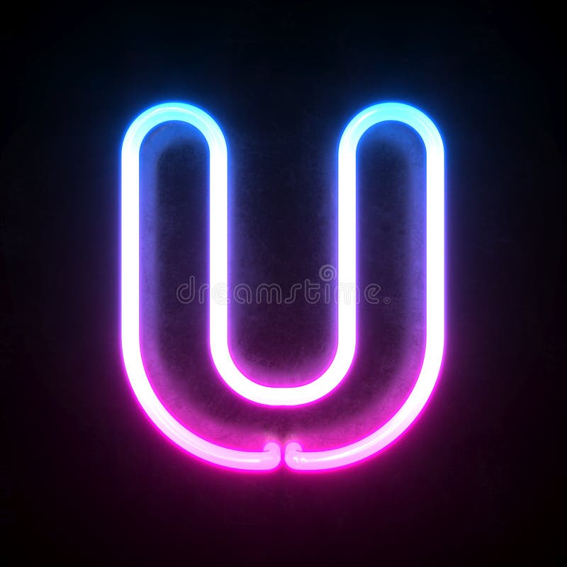 Neon 3d Font, Blue and Pink Neon Light 3d Rendering, Letter U Stock ...